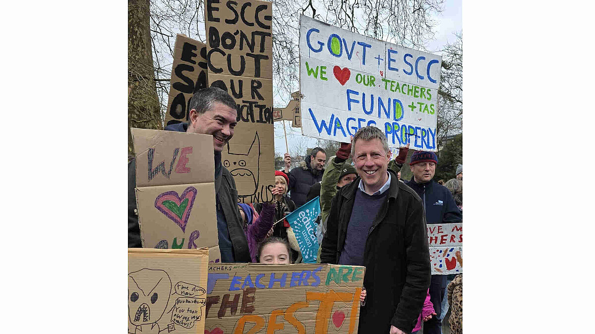 James MacCleary MP joins protest against school staff cuts in Lewes ...
